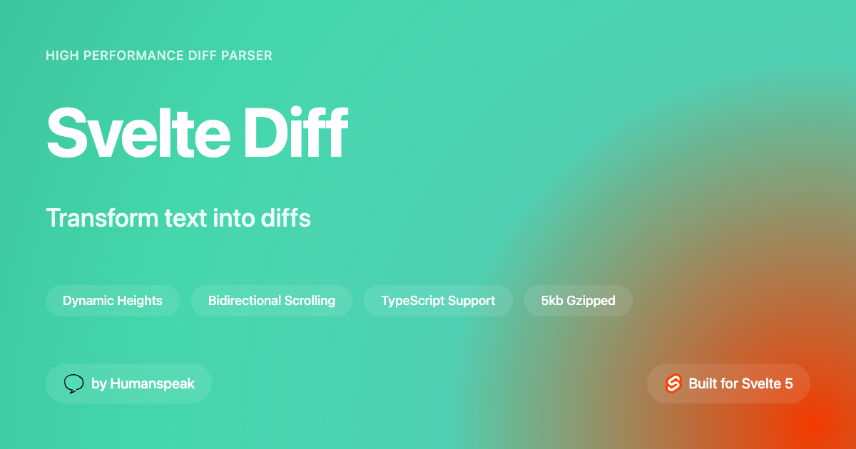 Svelte Diff - High Performance Diff Match Patch for Svelte 5
